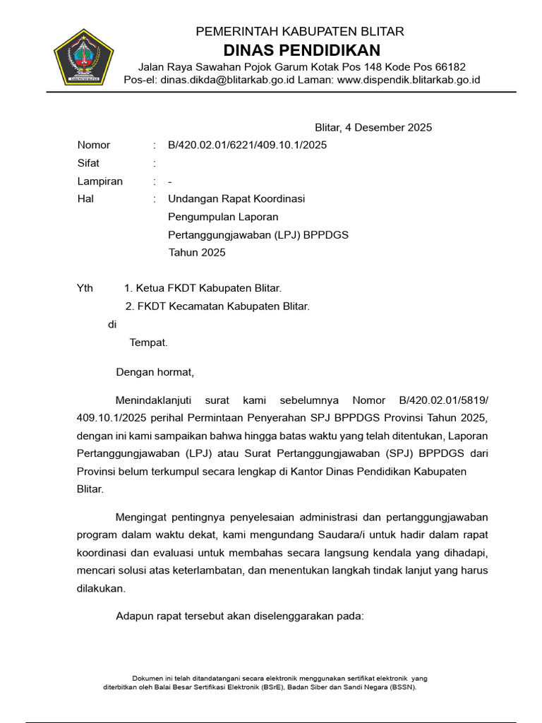 Undangan Rapat Koordinasi LPJ 2025 | PDF