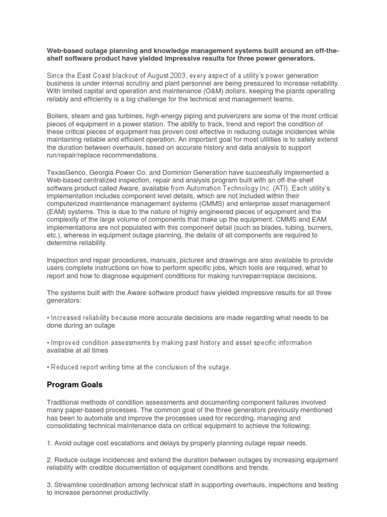 Web-Based Outage Planning and Knowledge Management Systems Built Around ...