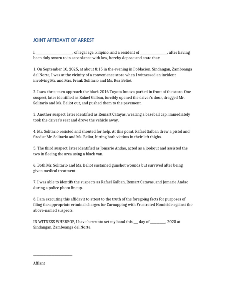 Joint Affidavit of Arrest Details | PDF