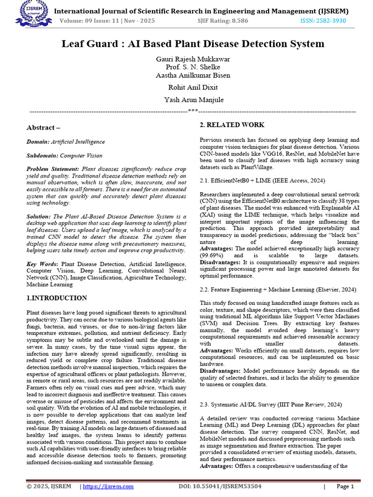 LeafGuard AI Based Plant Disease Detection System | PDF | Internet Of ...