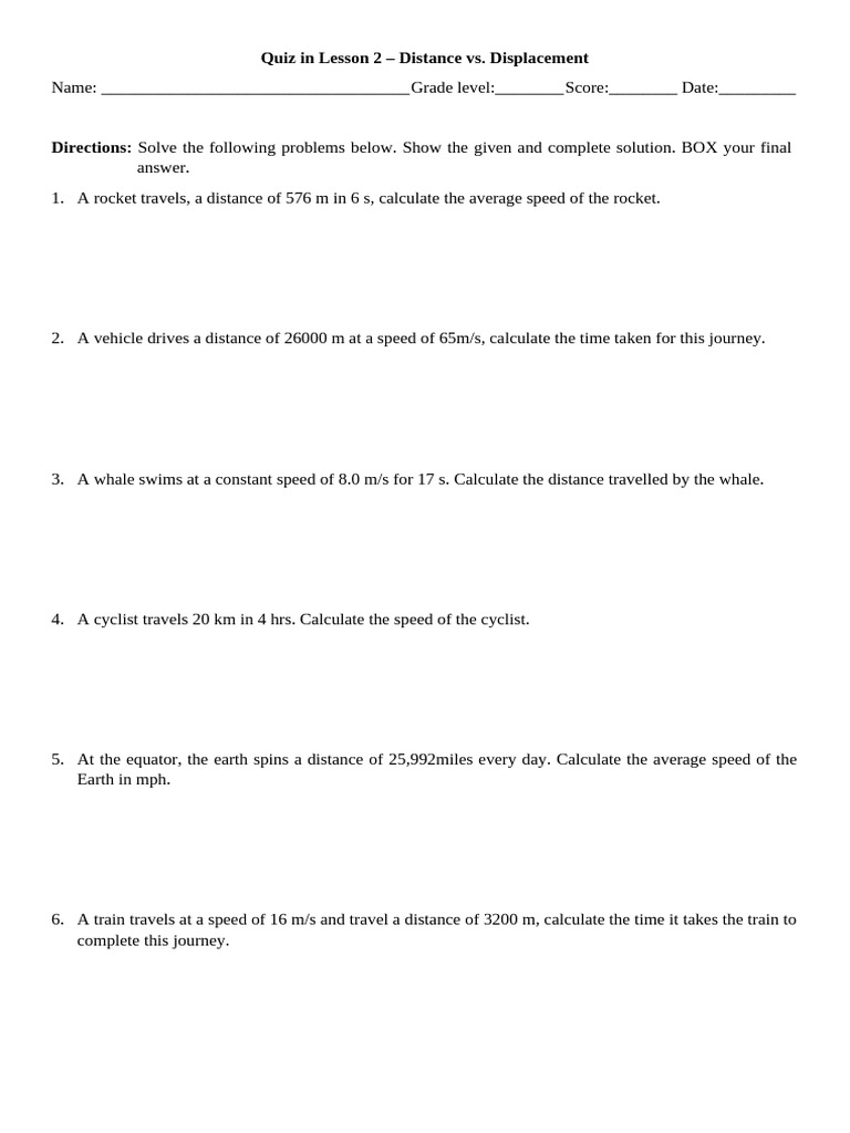 Distance Quiz | PDF