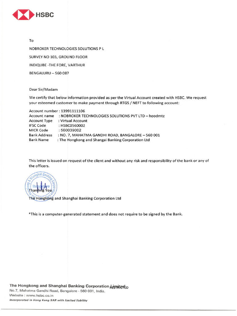 HSBC Letter Hoodmtz | PDF