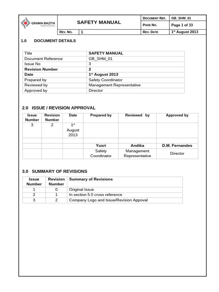 GB - SHM - 01 Safety Manual | PDF | Safety | Occupational Safety And Health