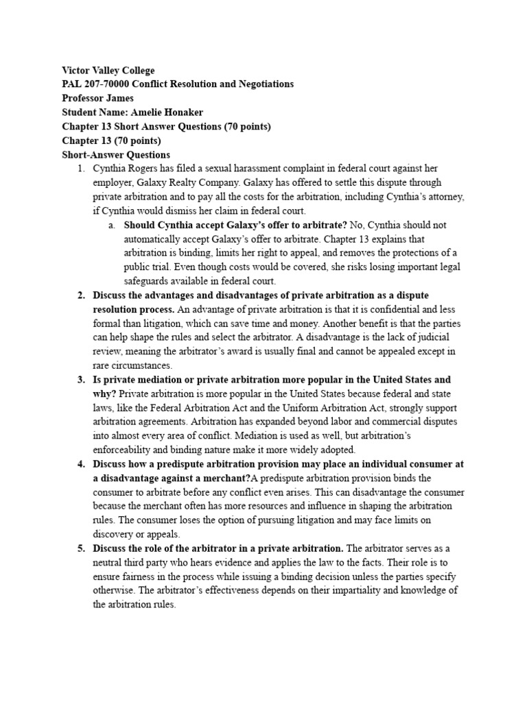 Victor Valley College Chapter 13 Short Answer Questions-1 | PDF ...