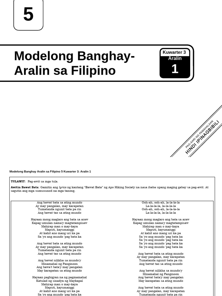 Revised-Developed-q3_learning Activity Sheets_filipino 5_aralin 1_week 1 | PDF