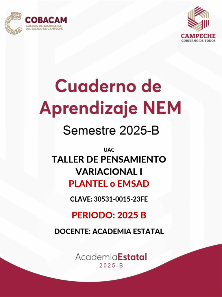 CUADERNO NEM 2025-B TALLER DE PENSAMIENTO VARIACIONAL I | PDF ...