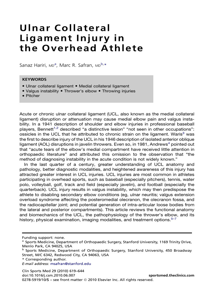 Lesion de Ligamento Colateral Cubital Atletas | PDF | Elbow ...