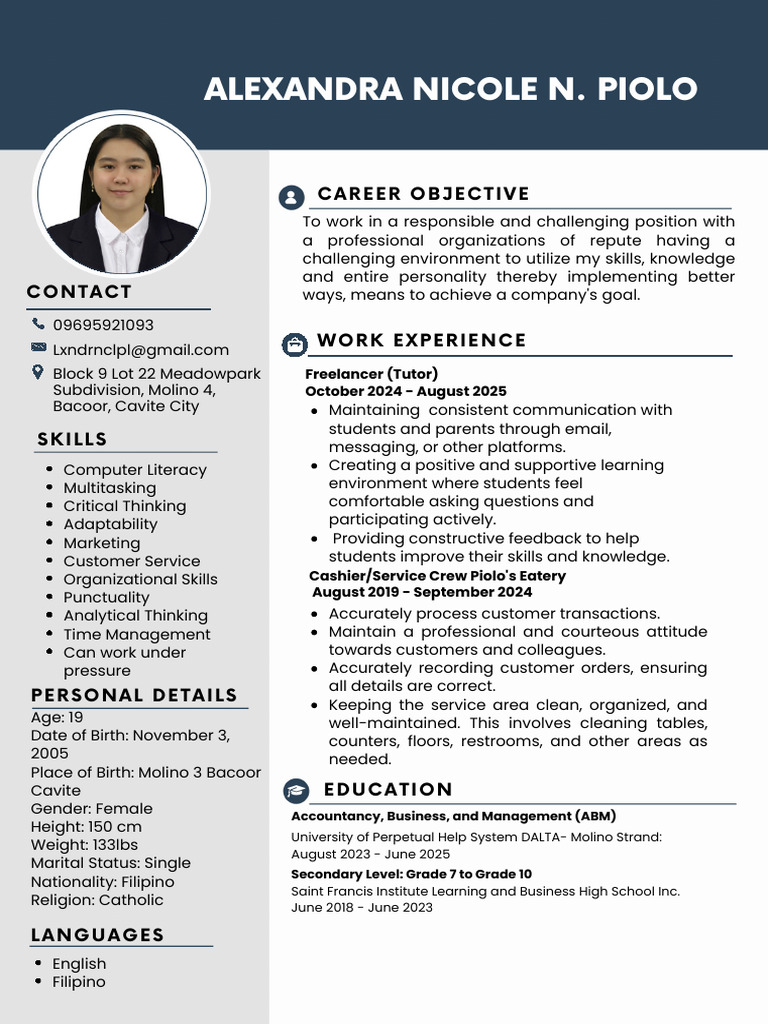 Alexandra Nicole PIOLO - Resume PDF | PDF | Cognition | Communication