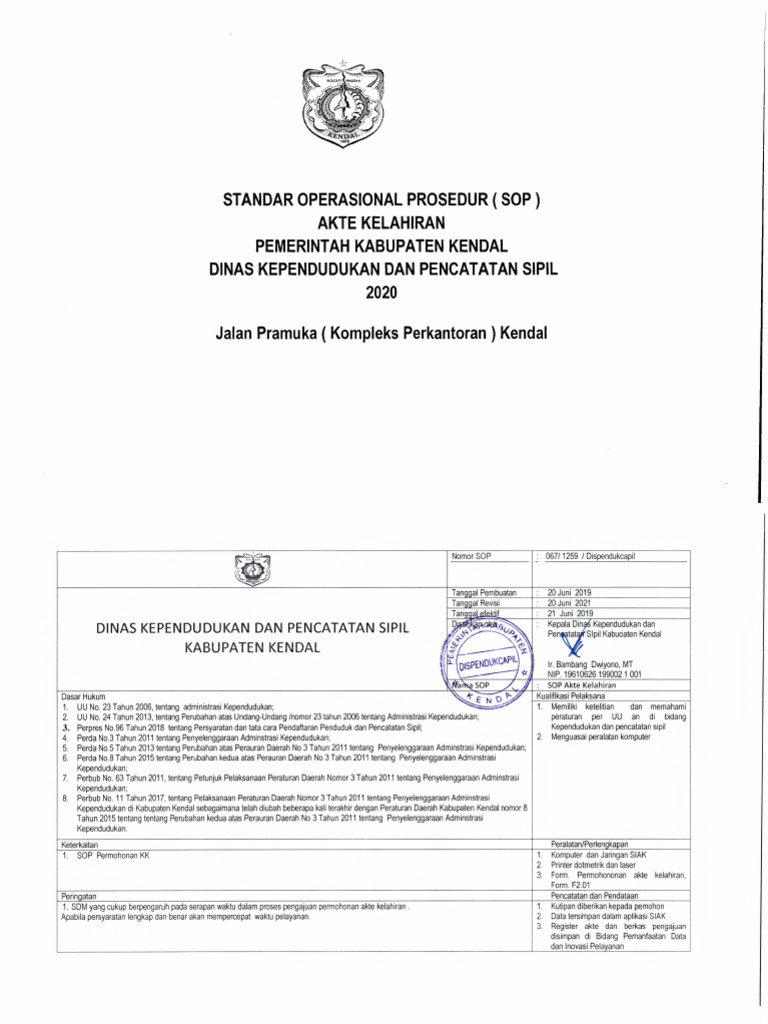 Sop Dispendukcapil 2020 | PDF