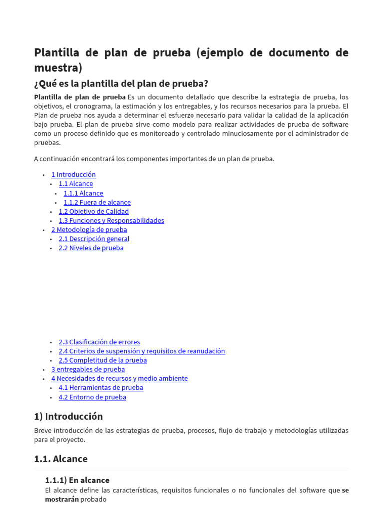 Plantilla Del Plan de Prueba | PDF | Software | Pruebas de software