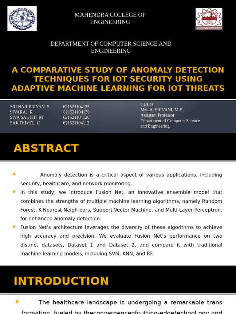 A Comparative Study of Anomaly Detection Techniques For Iot Security Using Adaptive Machine ...