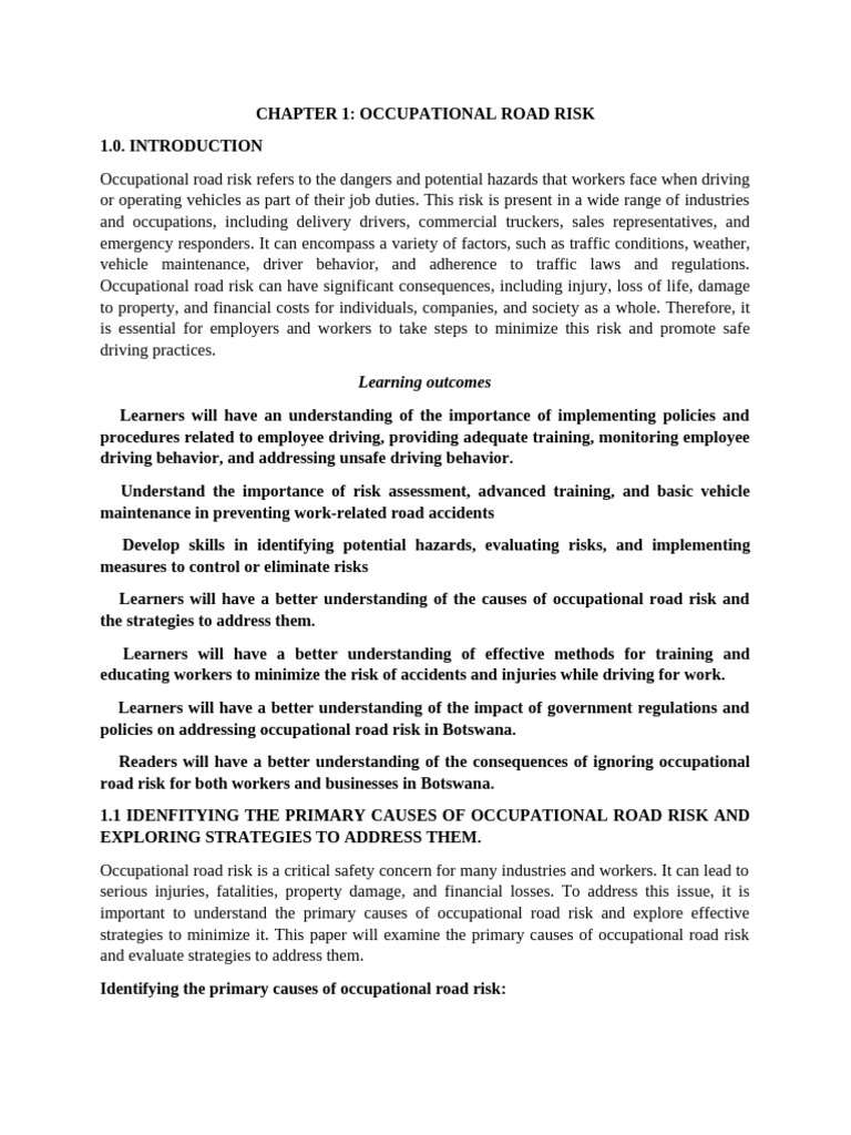 Chapter 1 Occupational Road Risk | PDF | Risk | Occupational Safety And ...