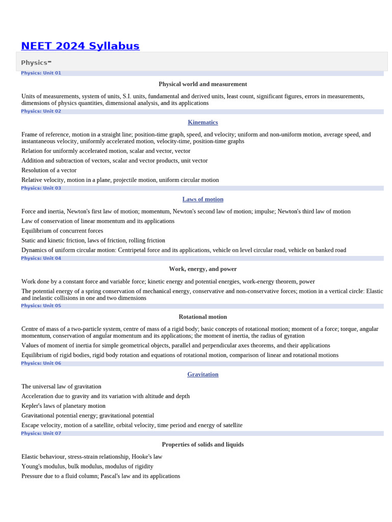 NEET 2024 Physics Syllabus Overview | PDF | Chemical Bond | Chemical ...