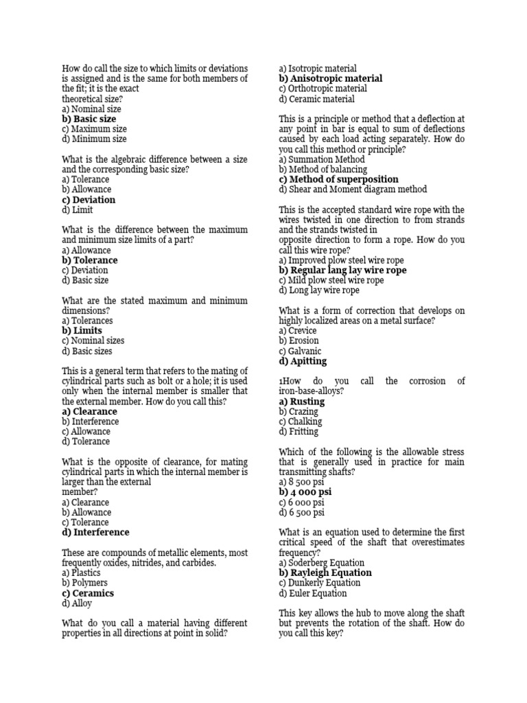 Mechanical Engineering Concepts Quiz | PDF | Strength Of Materials | Steel
