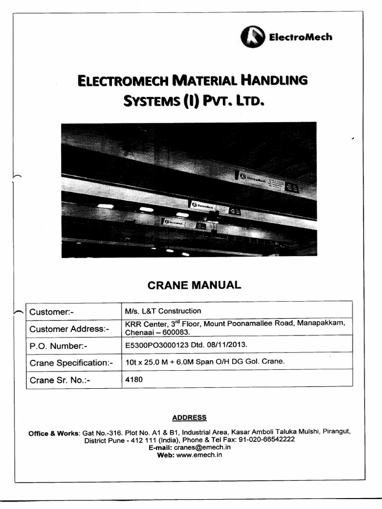 L&T 10t X 25 MTR Span Asset Code 0660 1049 MC SL No 4180 | PDF ...