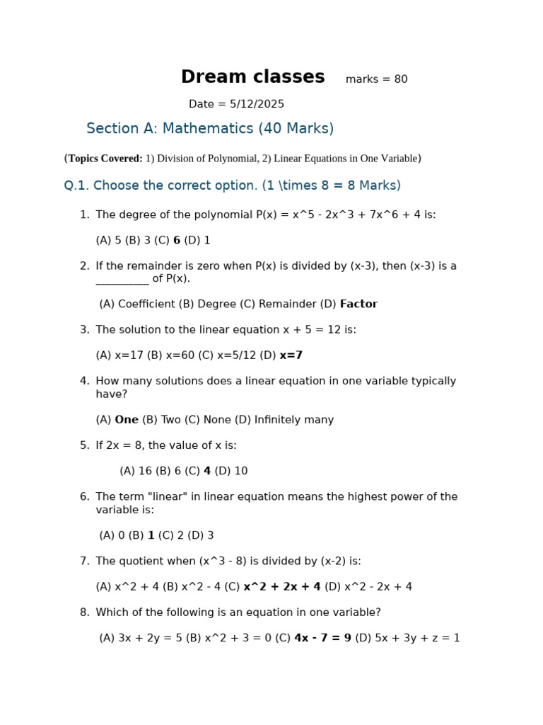 Class 8th Question Paper | PDF | Cell (Biology) | Cytoplasm