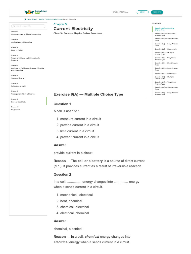 Class 9 Current Electricity Solutions | PDF | Electric Current ...