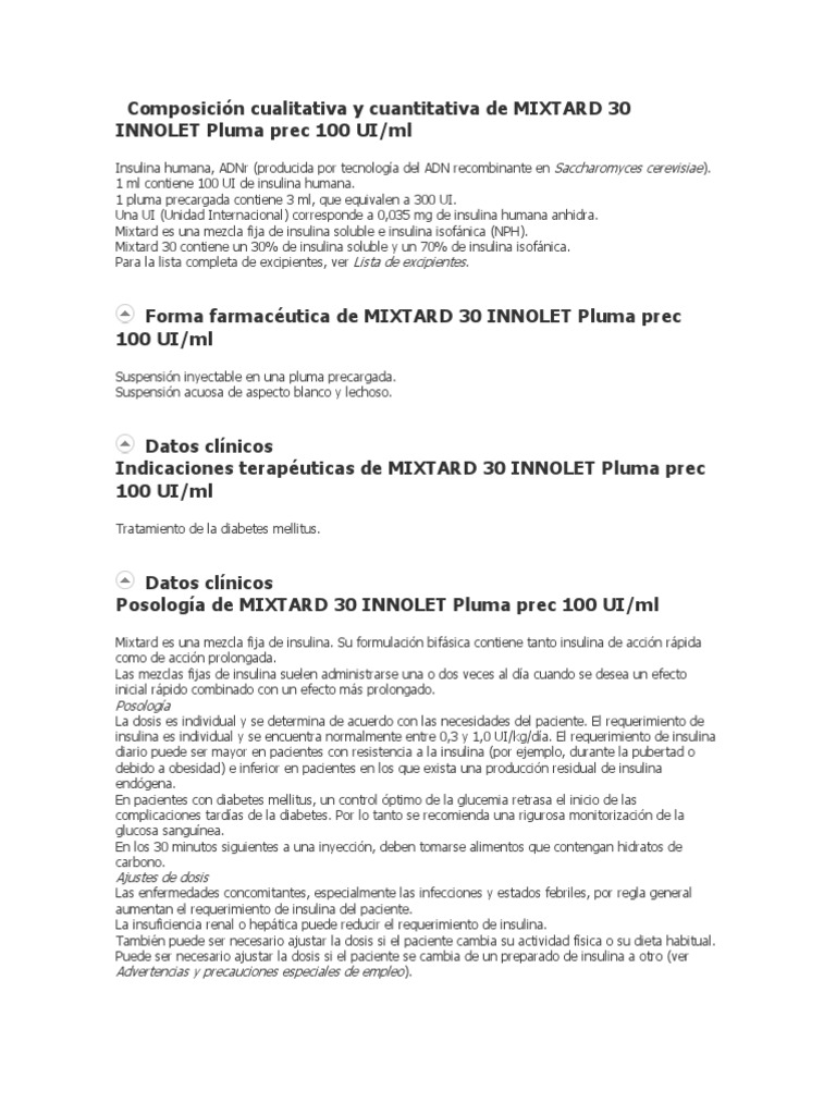 Composición Cualitativa y Cuantitativa de MIXTARD 30 INNOLET | PDF ...