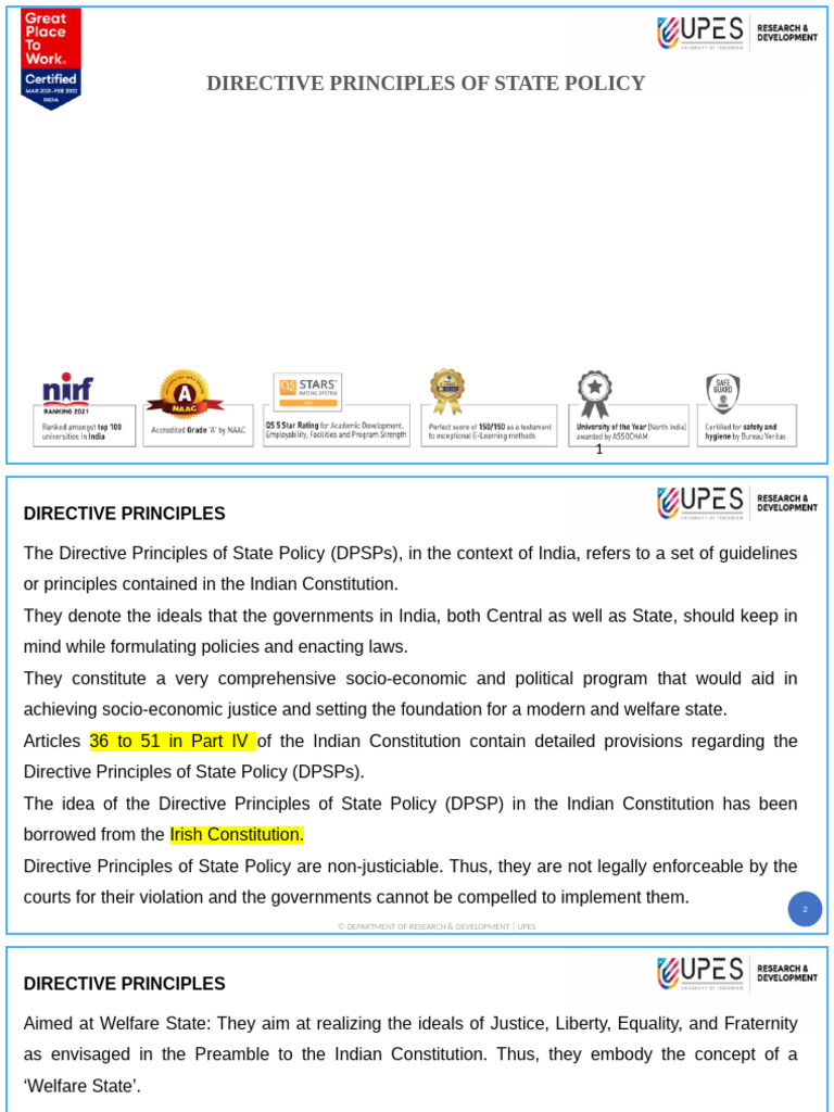 Directive Principles of State Policy in India | PDF | Child Labour ...