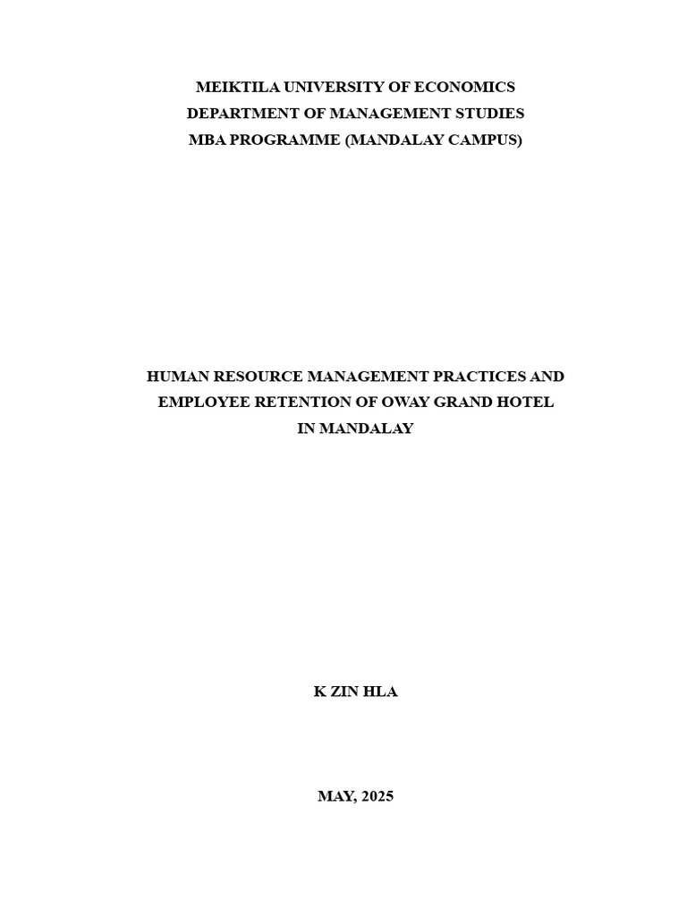 Human Resource Management Practices and Employee Retention of Oway ...