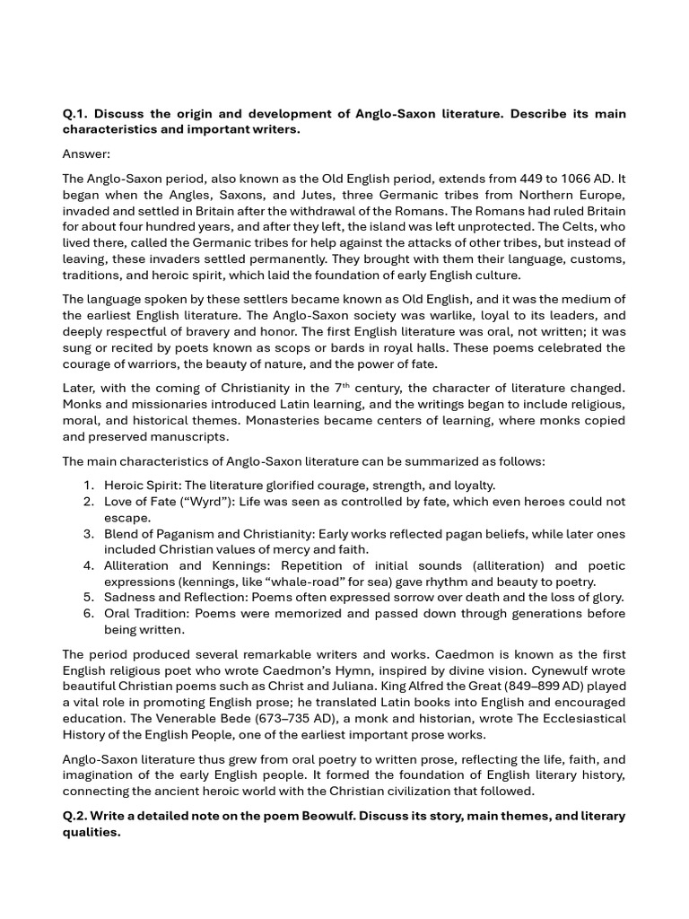 Origins and Impact of Anglo-Saxon Literature | PDF | Beowulf | Poetry