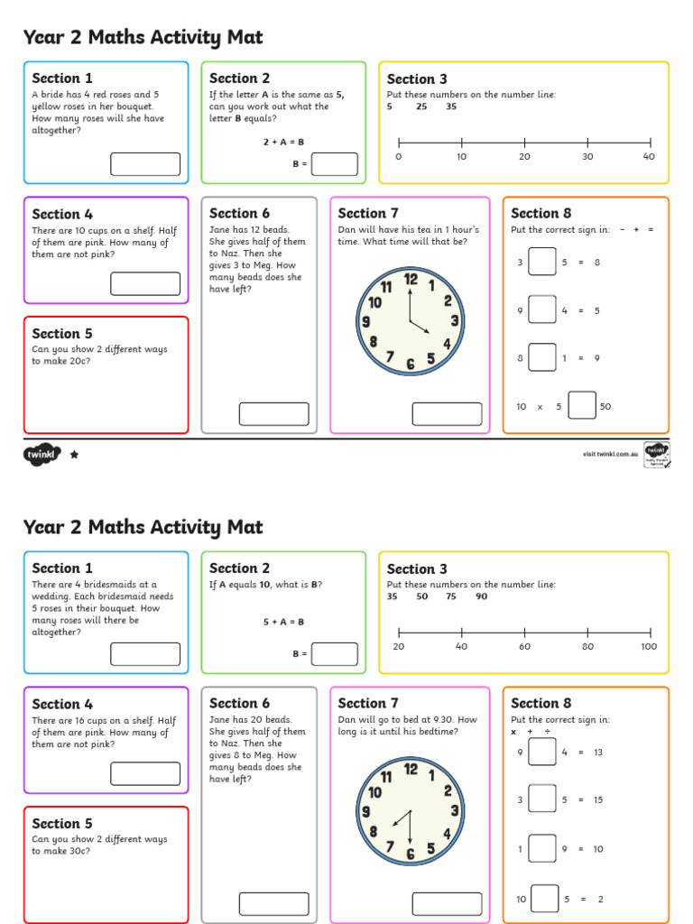 Year 2 Maths Activity Mat Guide | PDF | Bridesmaid | Wedding