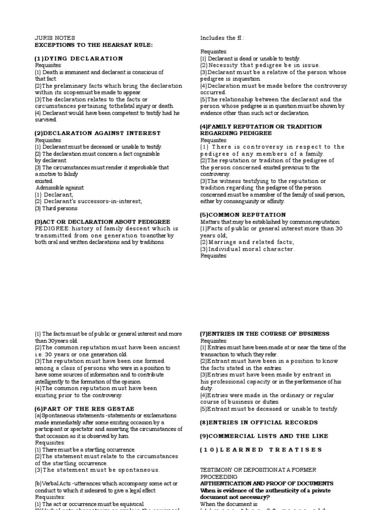 Exceptions To The Hearsay Rule: (1) Dying Declaration | PDF | Consul ...