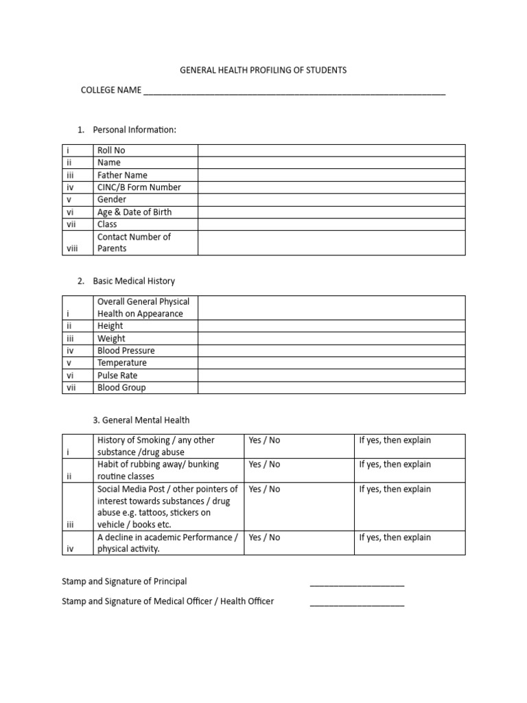 General Health Profiling of Students | PDF