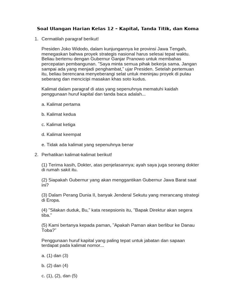 Soal Ulangan Harian Kelas 12 | PDF