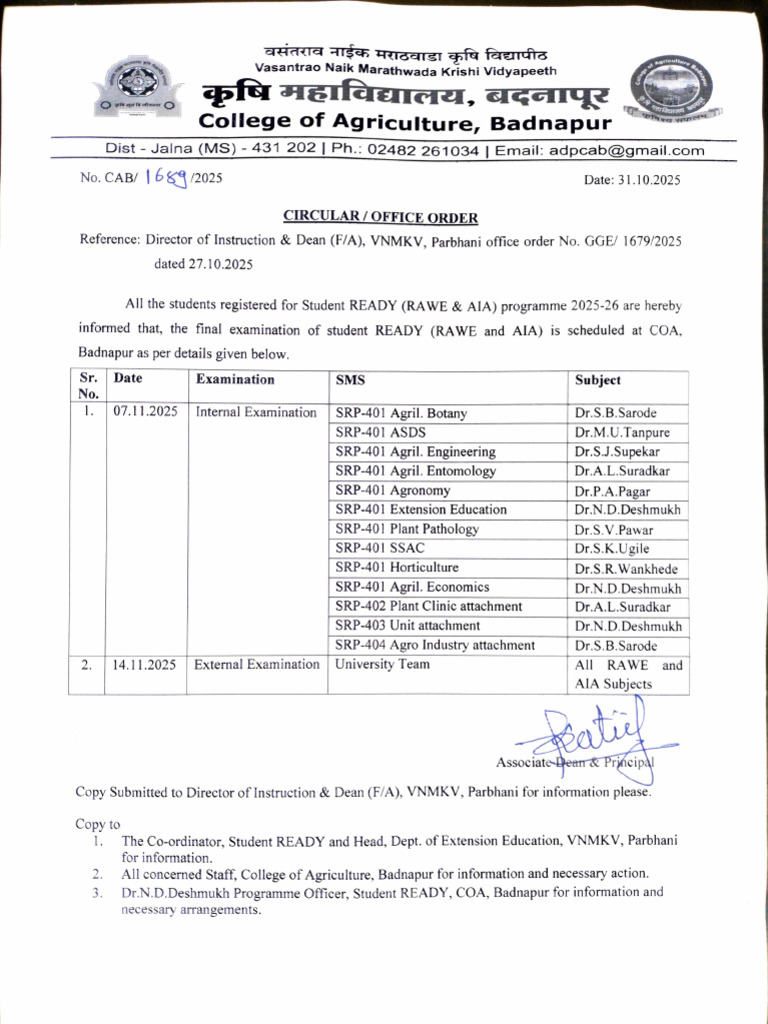 RAWE Exam 7 & 14 Nov Order | PDF | Plants | Biology