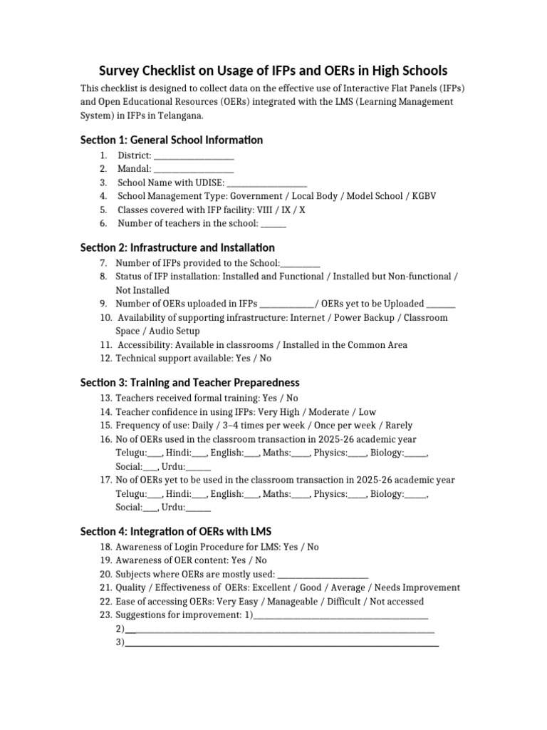 High School IFPs and OERs Survey Checklist | PDF | Learning | Human ...
