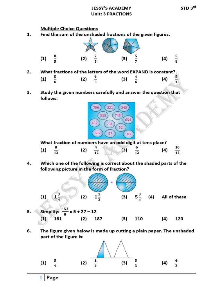 Unit 3 Fractions STD 3rd | PDF | Chess Theory | Chess