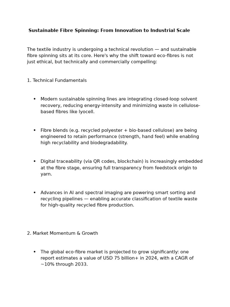 Sustainable Fibre Spinning | PDF | Fibers | Textiles