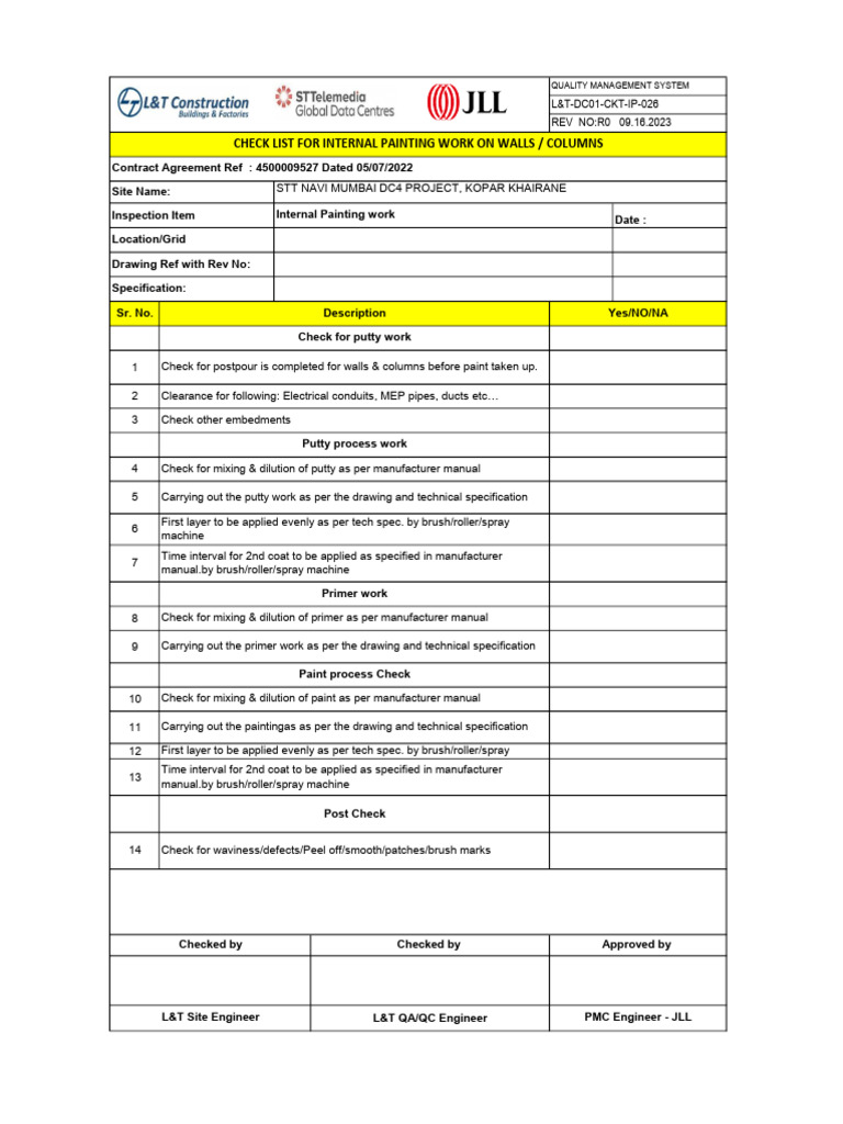 Internal Painting Work Quality Checklist | PDF | Industrial Processes ...