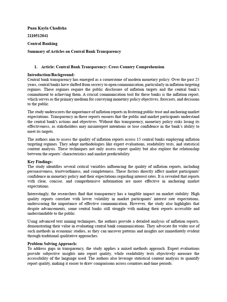 Puan Kayla Chadisha_2110512041_Central Bank Transparency | PDF ...