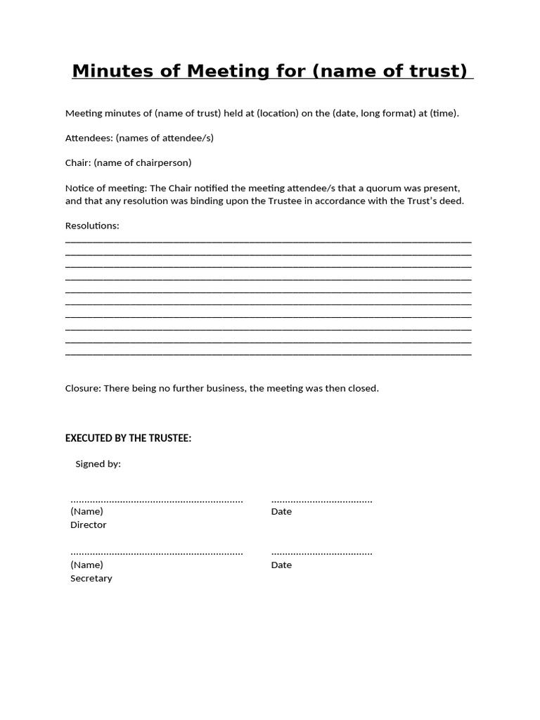 Trust Meeting Minutes Template | PDF