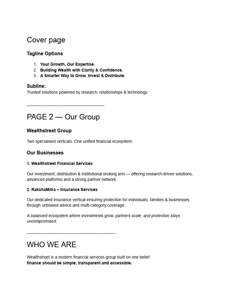 Wealthstreet Company Profile | PDF | Investing | Private Sector