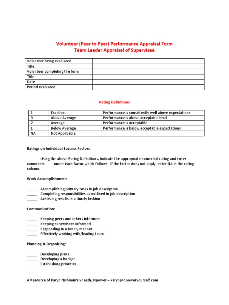 Volunteer Peer To Peer Performance Appraisal | PDF | Performance ...