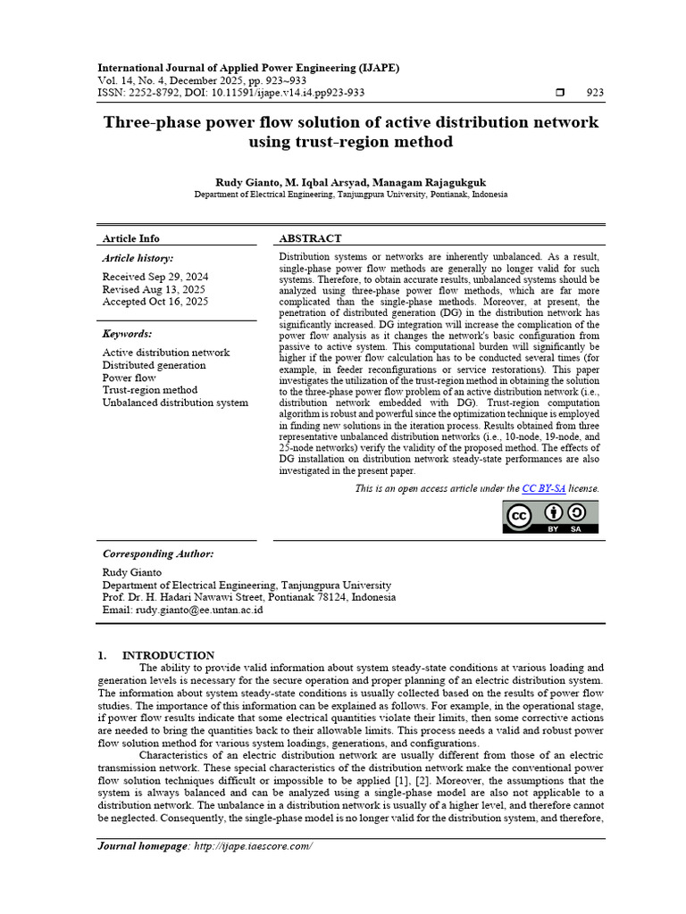 Three-Phase Power Flow in Active Networks | PDF | Electrical ...