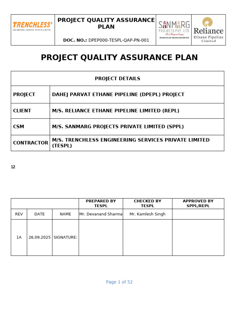 Dpep000 Tespl Qap PN 001 Marked | PDF | Quality Management | Quality ...