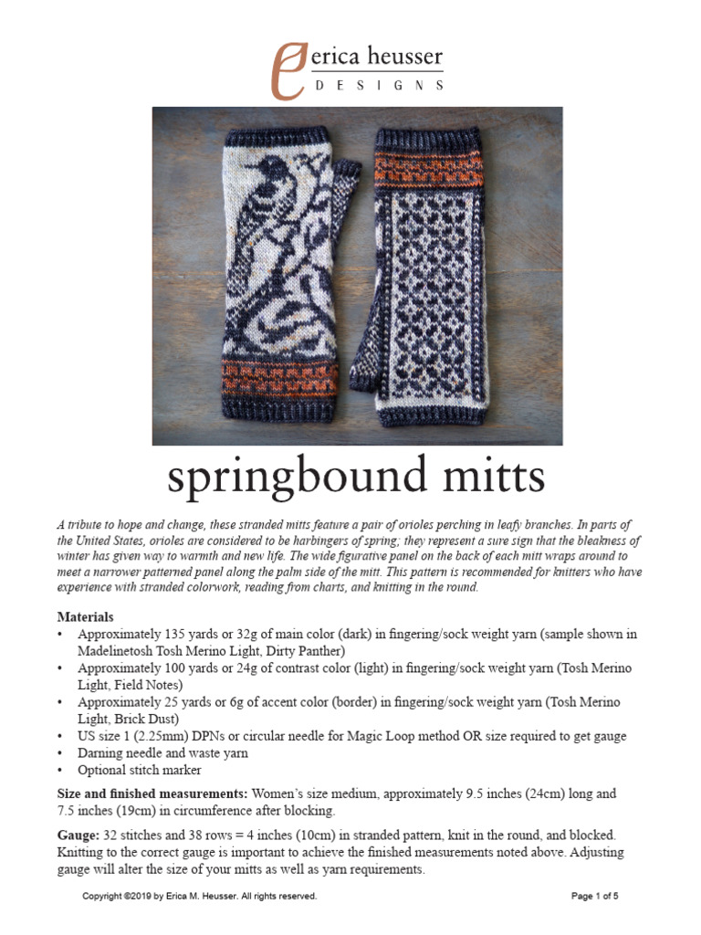 Springbound Mitts | PDF | Knitting | Gauge (Knitting)