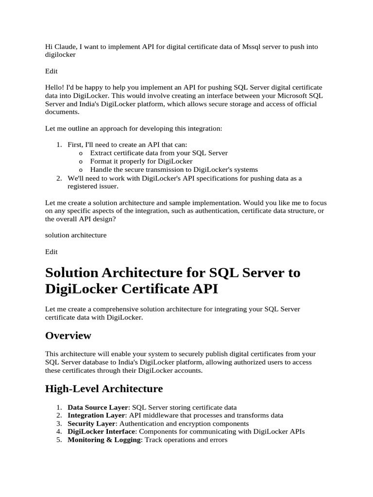API Integration for SQL Server to DigiLocker | PDF | Microsoft Sql ...