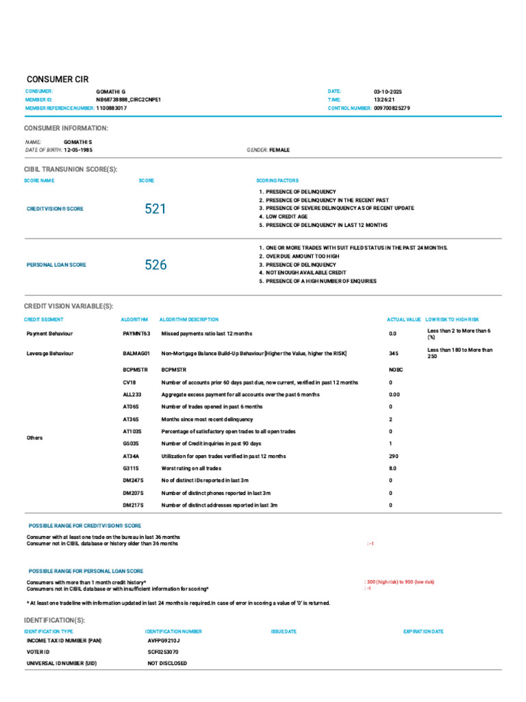 Gomathi Cibil Purchase | PDF | Credit | Finance & Money Management