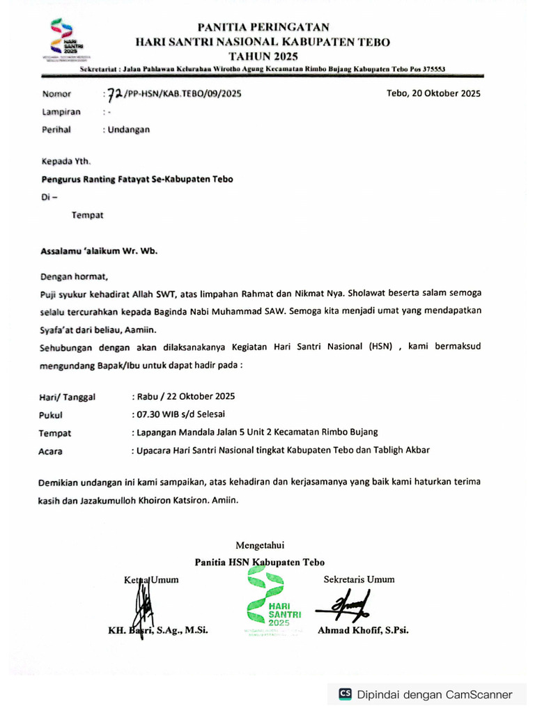 Undangan Ranting Fatayat Se-Tebo | PDF