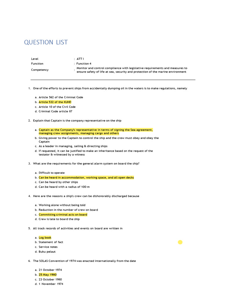 Question List | PDF | Insurance | Territorial Waters