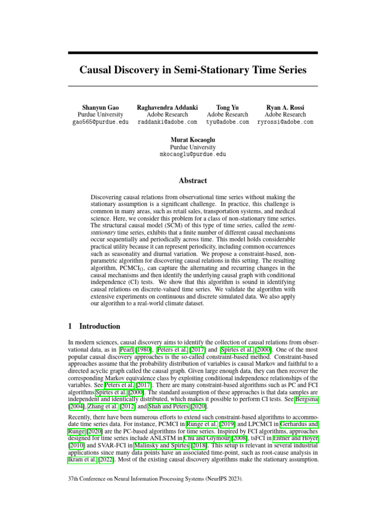 NeurIPS 2023 Causal Discovery in Semi Stationary Time Series Paper ...