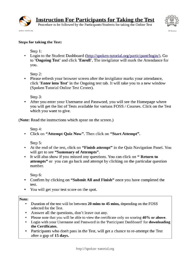 Test Instruction for Participants | PDF