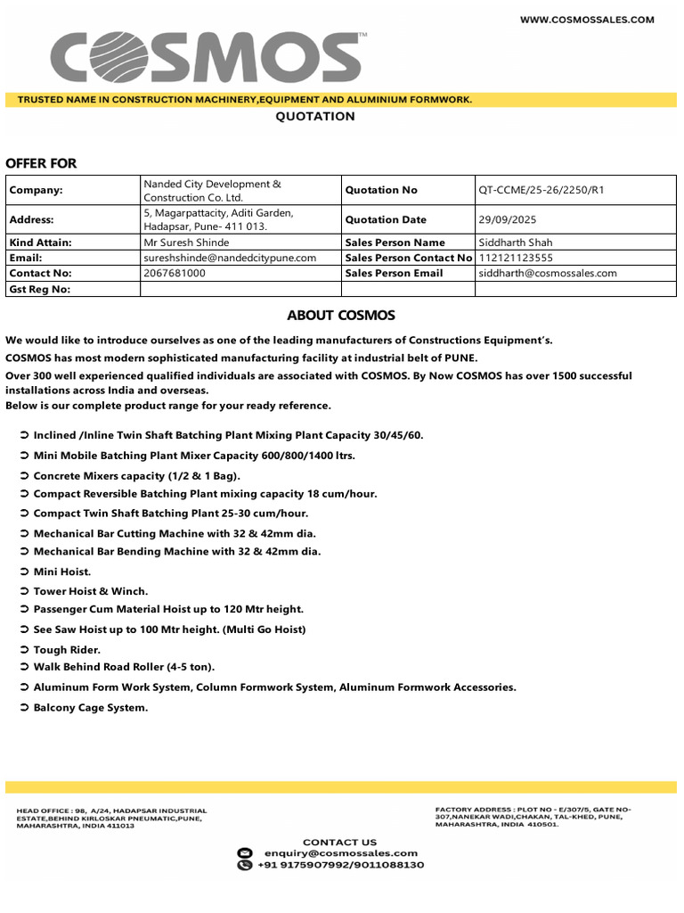 R-1 Nanded City Development Construction Co. Ltd. QT-CCME-25!26!2250 | PDF