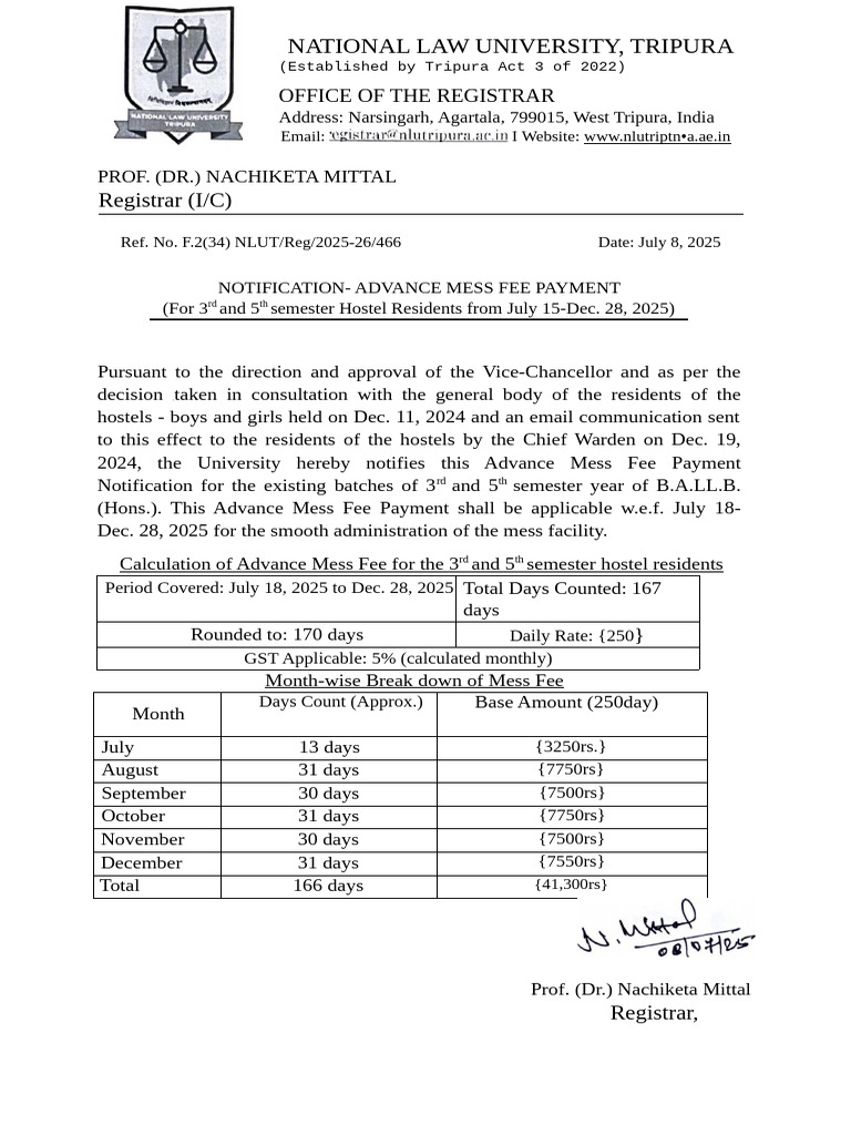 Advance Mess Fee Notification July 2025 | PDF | Payments