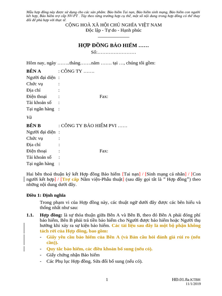 Hop Dong Mau Bao Hiem Tai Nan PVI | PDF